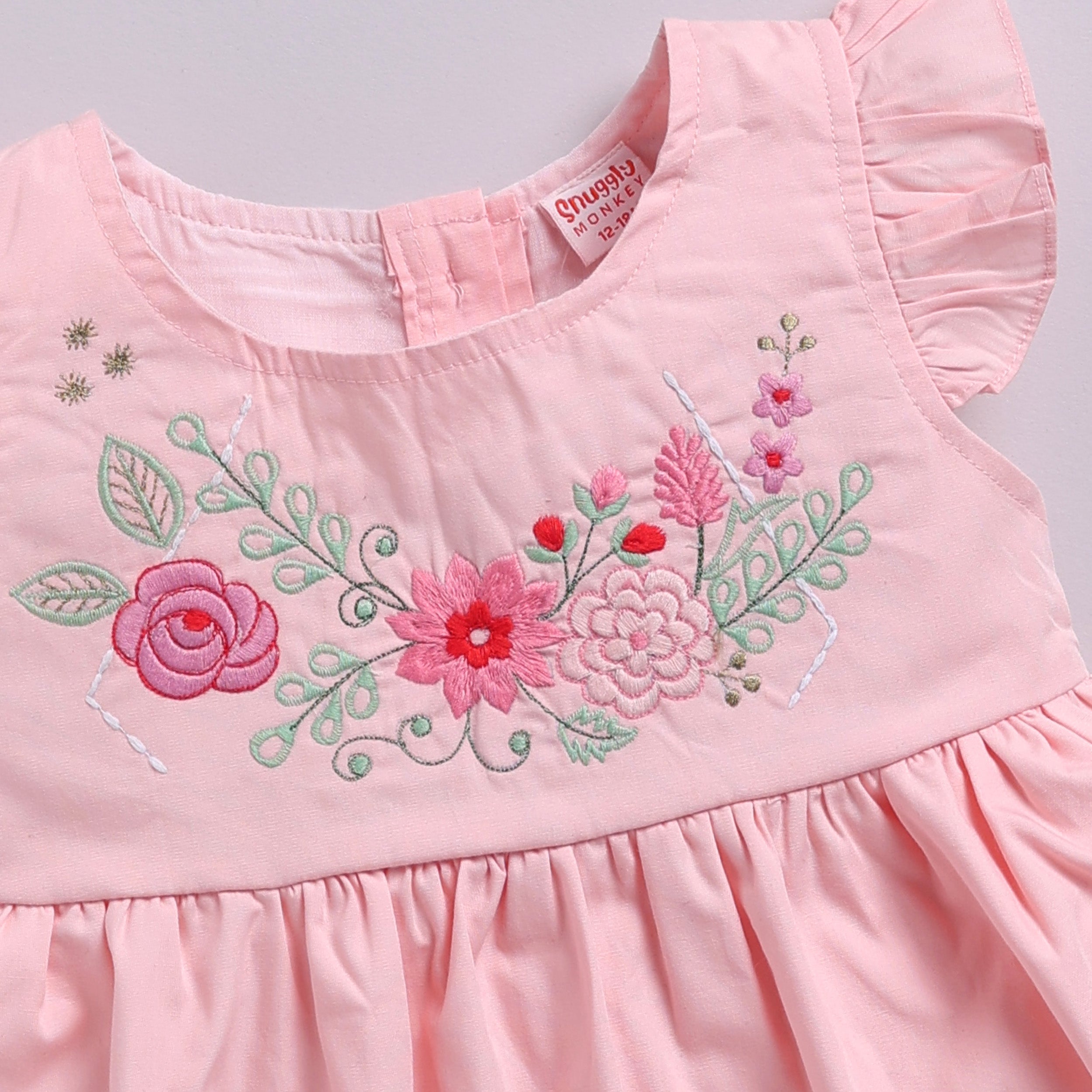 Snuggly Monkey 100% Cotton Baby Girl Pink Embroidered Frock ...